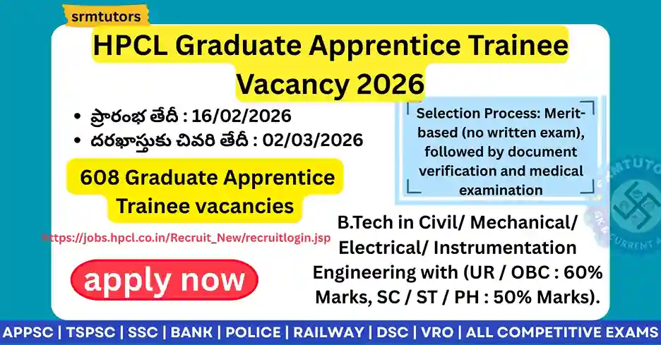 HPCL Graduate Apprentice Trainee Vacancy 2026 HPCL గ్రాడ్యుయేట్ ...